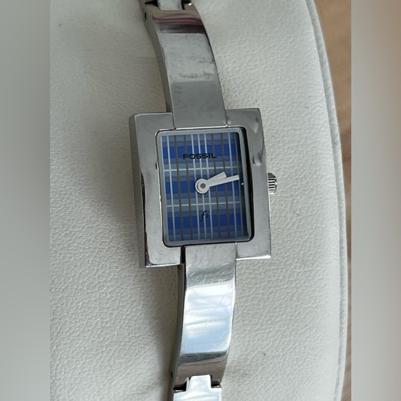 Fossil | Accessories | Fossil Ladies Watch Blue Plaid Dial White Hands ...